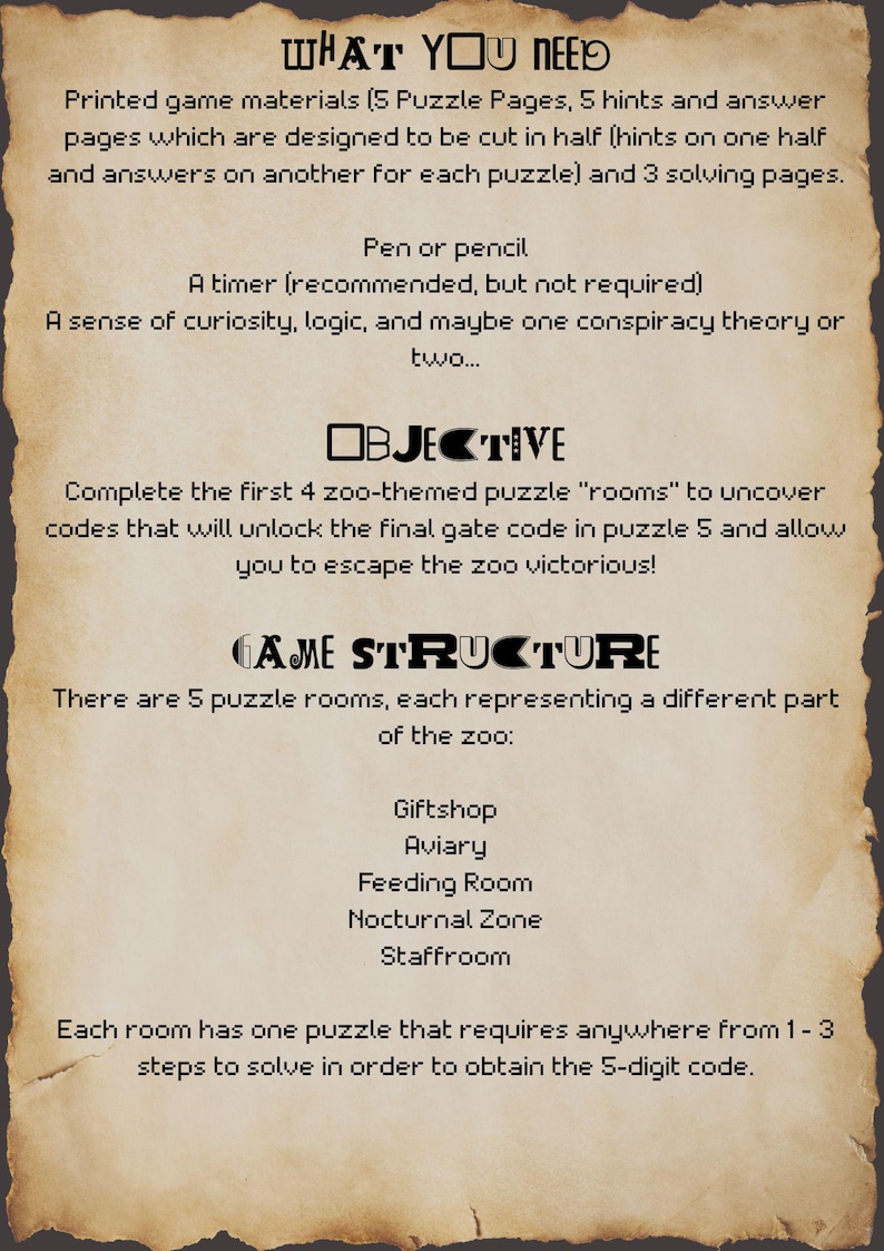 Escape From the Zoo, Escape Printable for Big Kids and Adults, Animal ...