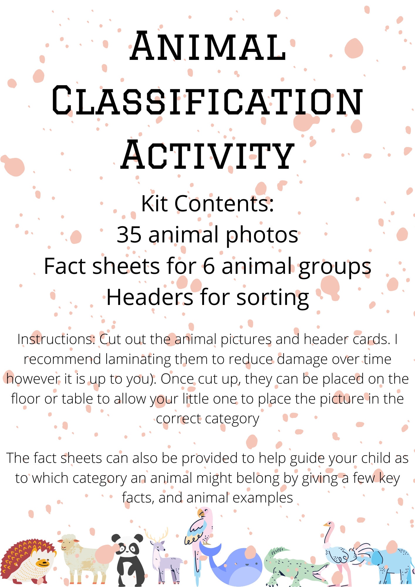 Childrens Printable Animal Classification Activity. Digital Download ...