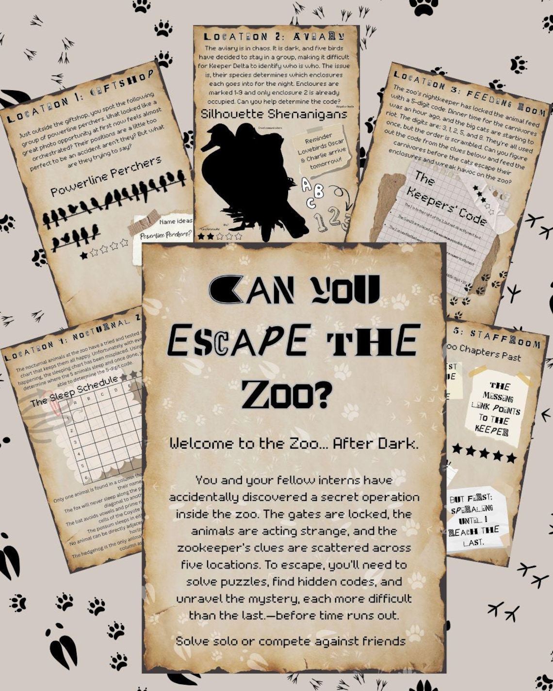 Escape From the Zoo, Escape Printable for Big Kids and Adults, Animal ...