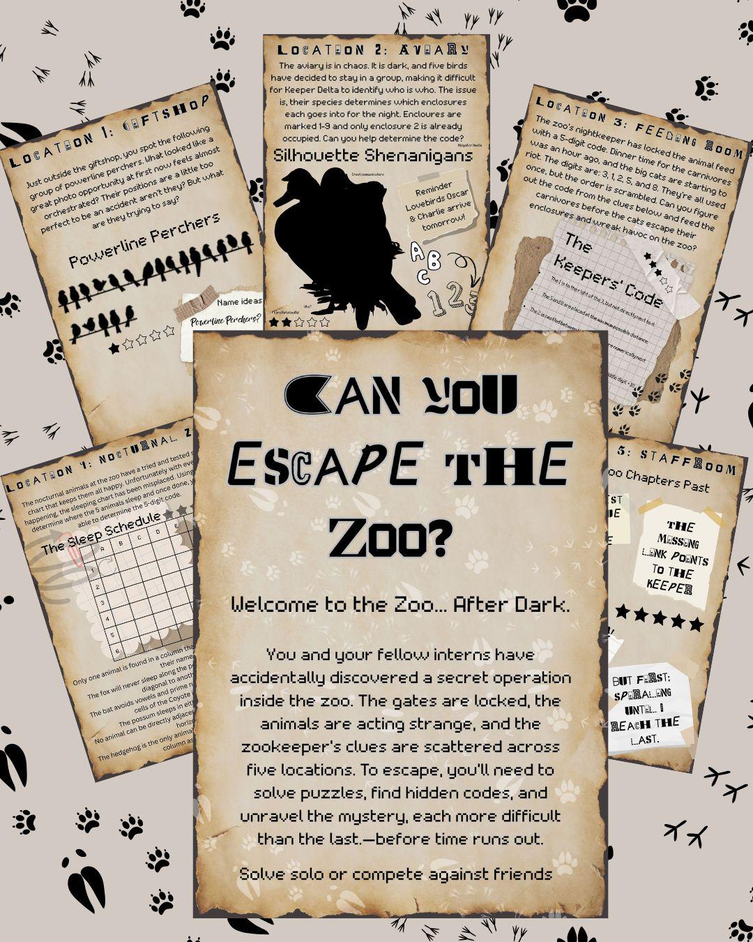 Escape From the Zoo, Escape Printable for Big Kids and Adults, Animal ...