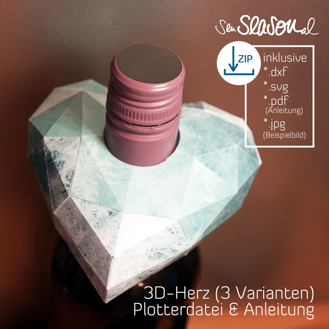 Three-dimensional Heart, Plotter File, Romantic 3D Heart for Wedding or ...