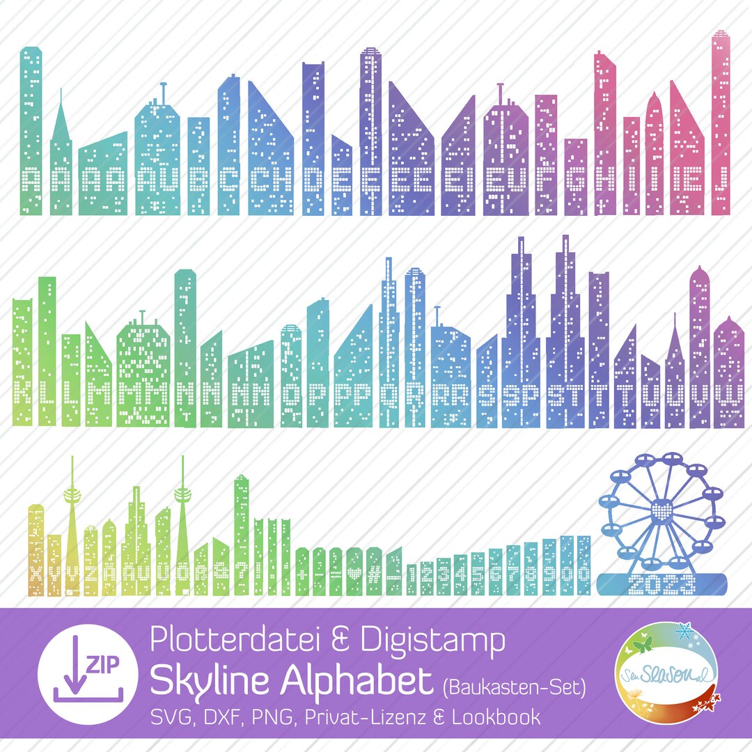 Digistamps Skyline Alphabet, SVG, PNG for Statement Shirts, Plotter File for Cards, Vouchers ...