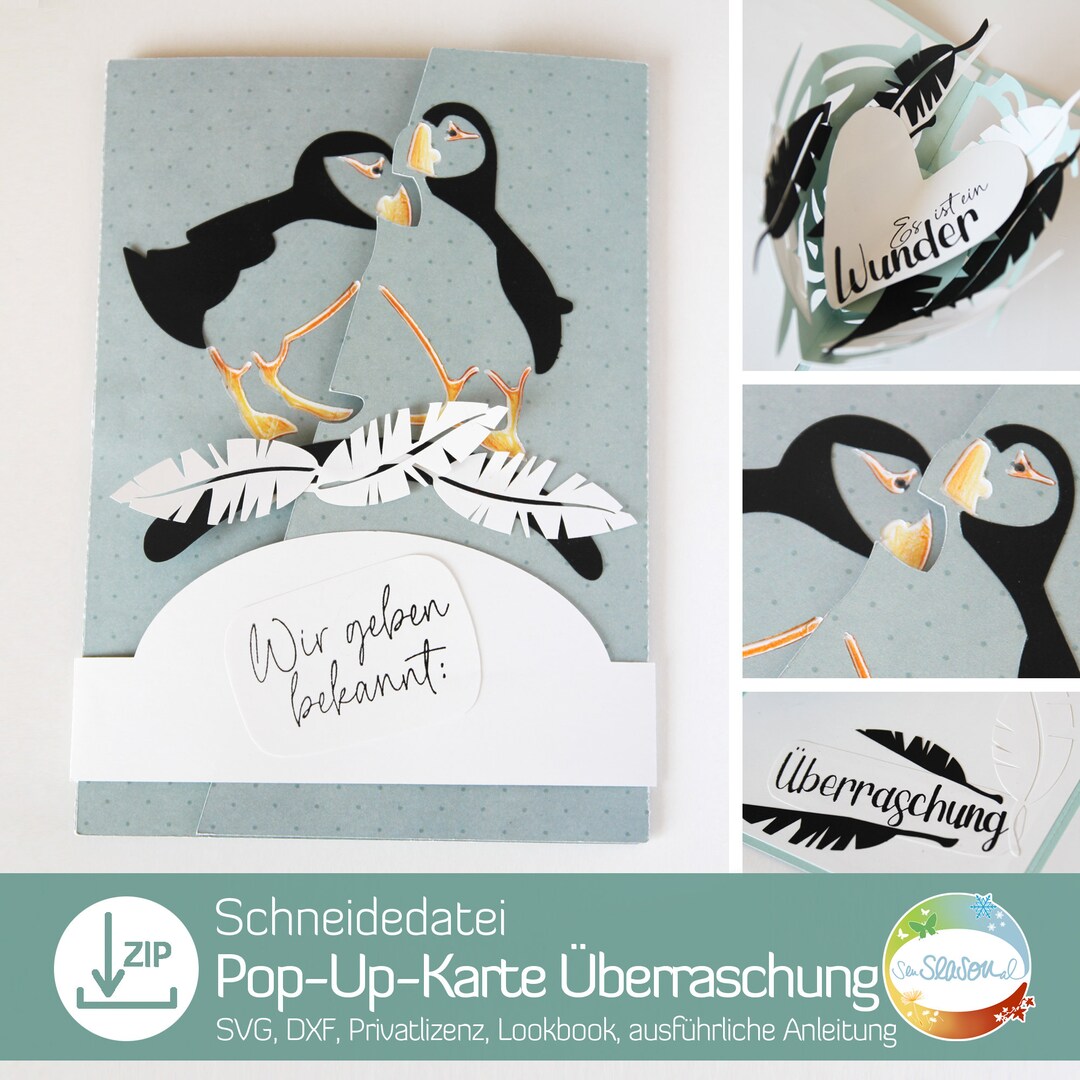 Plotter File Pop-up Card, Surprise Card With Puffin, for Occasions Such ...