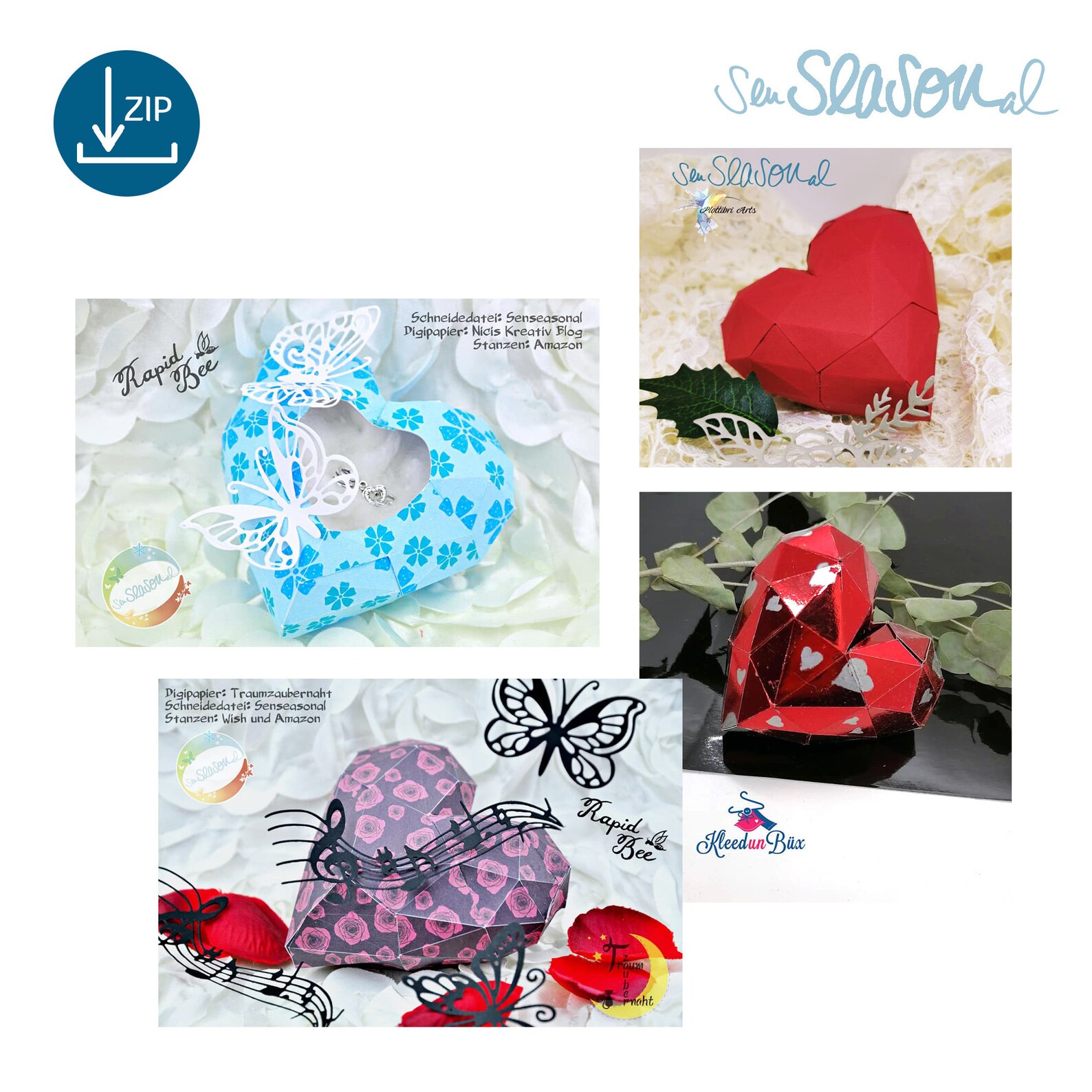 Three-dimensional Heart, Plotter File, Romantic 3D Heart for Wedding or ...