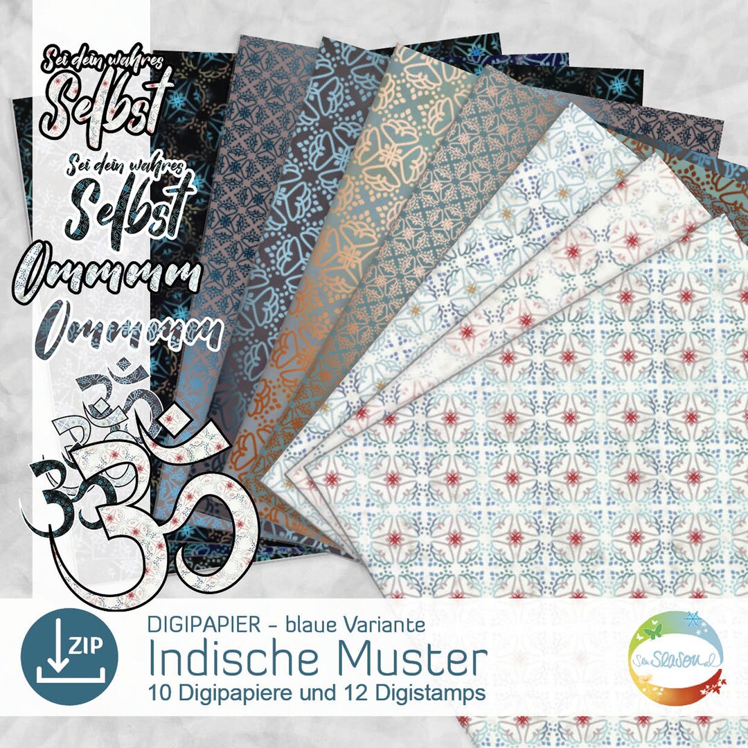 Paper India Blue, Digi Paper With Indian Patterns, Digistamp Om ...