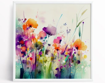 Abstract Wildflower Meadow Painting, Colourful Botanical Art Prints ...