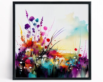 Abstract Wildflower Meadow Painting, Colourful Botanical Art Prints ...