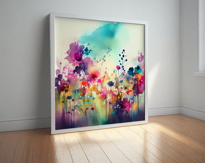 Abstract Wildflower Meadow Painting, Colourful Botanical Art Prints ...