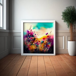 Abstract Wildflower Meadow Painting, Colourful Botanical Art Prints ...