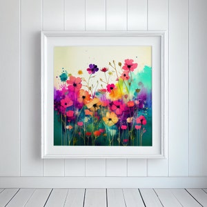 Abstract Wildflower Meadow Painting, Colourful Tulips Botanical Art Prints, Wild Flower Art ...
