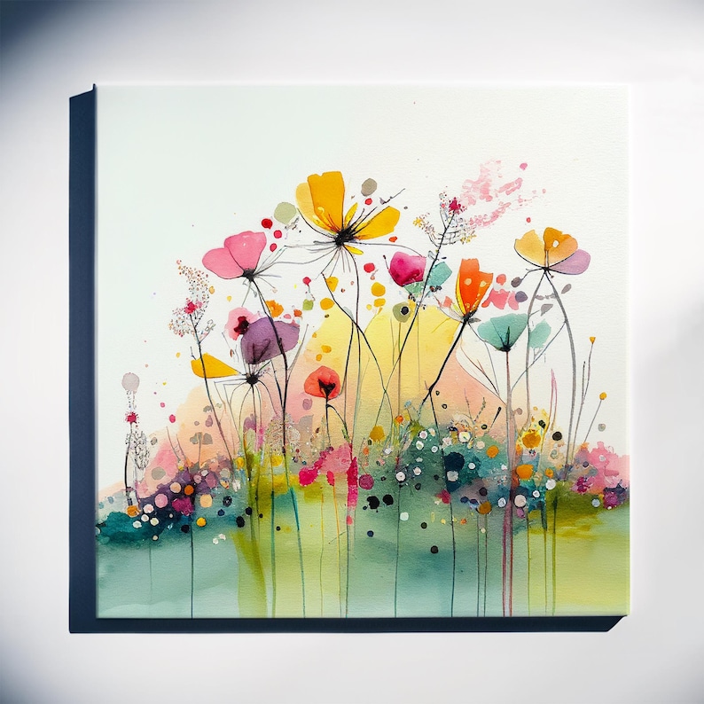 Abstract Wildflower Buttercup Meadow Watercolor Painting, Botanical ...