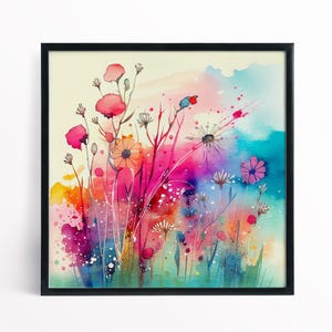 Abstract Wildflower Meadow Painting – Colorful Botanical Floral Wall ...
