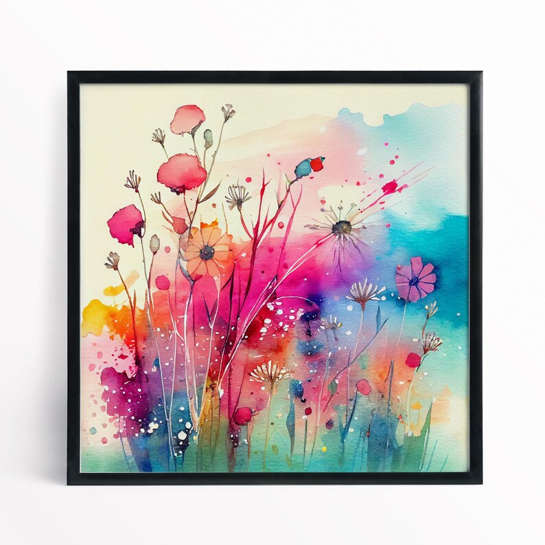 Abstract Wildflower Meadow Painting – Colorful Botanical Floral Wall ...