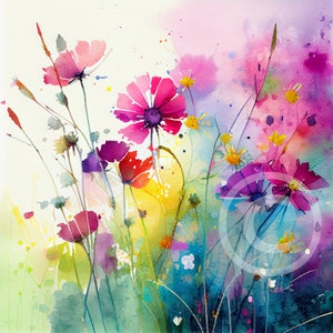 Abstract Wildflower Meadow Painting, Colourful Botanical Art Prints ...