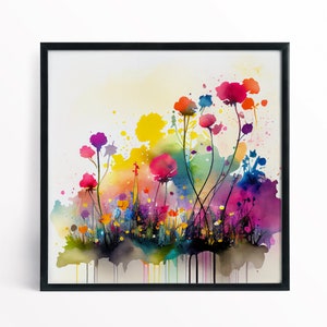 Abstract Wildflower Meadow Painting, Colourful Botanical Art Prints ...