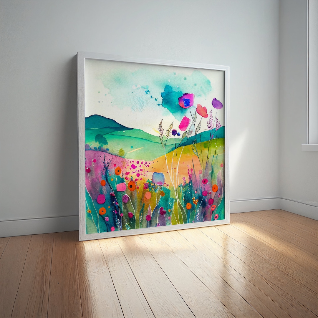 Abstract Wildflower Meadow Painting, Colourful Botanical Art Prints ...