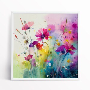 Abstract Wildflower Meadow Painting, Colourful Botanical Art Prints ...