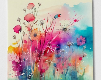 Abstract Wildflower Meadow Painting Colourful Botanical Art - Etsy UK