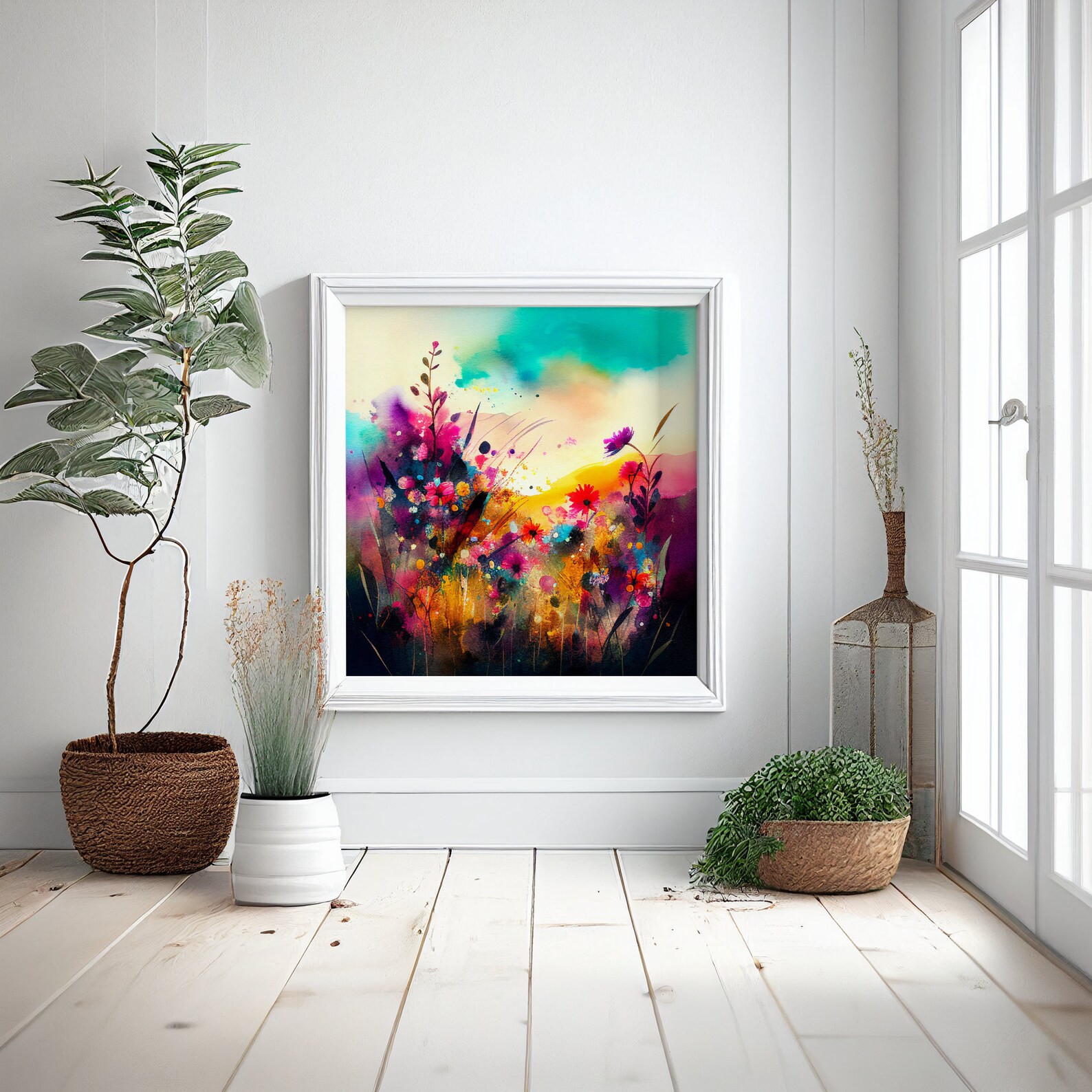 Abstract Wildflower Meadow Print, Colorful Botanical Watercolor Art - Etsy