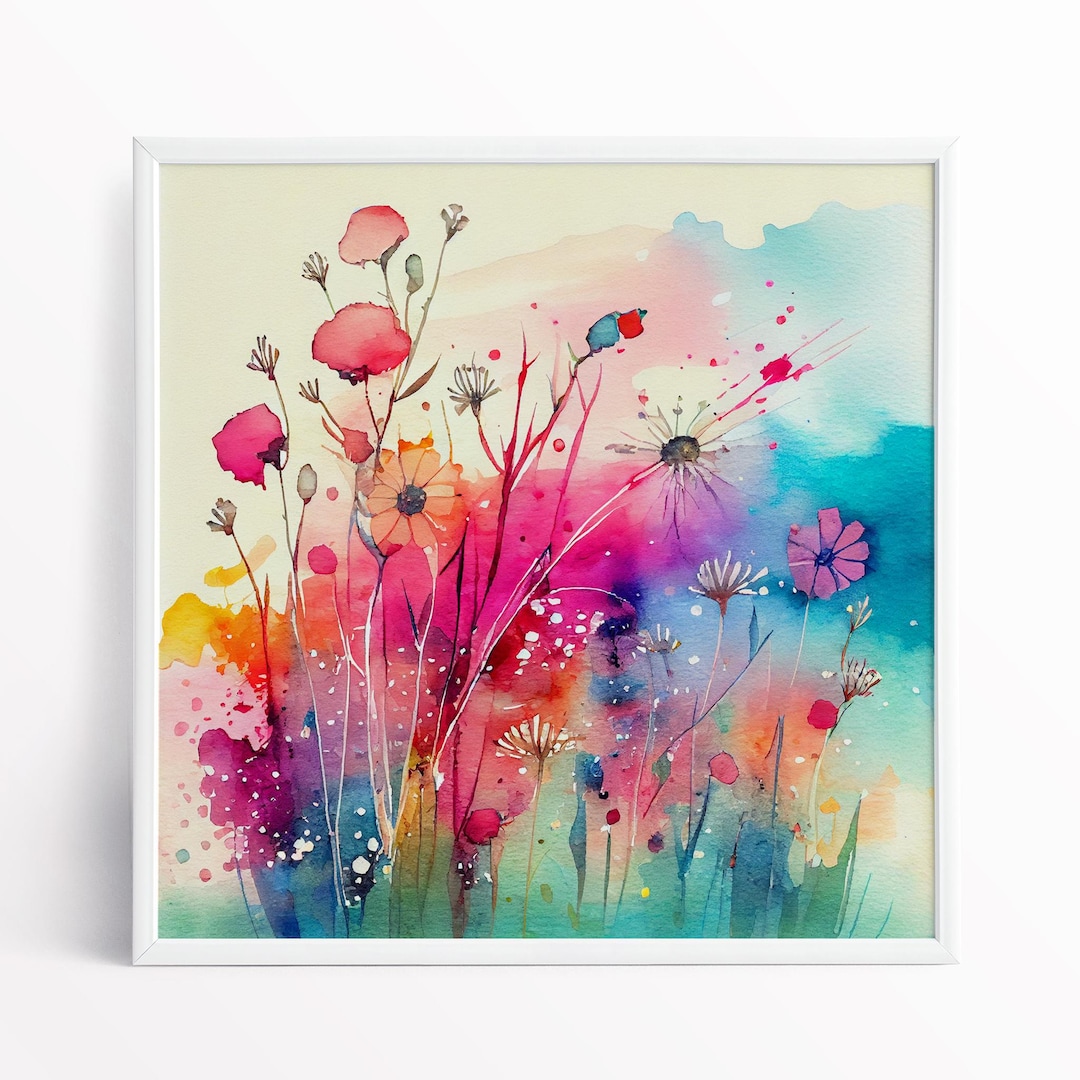 Abstract Wildflower Meadow Painting – Colorful Botanical Floral Wall ...