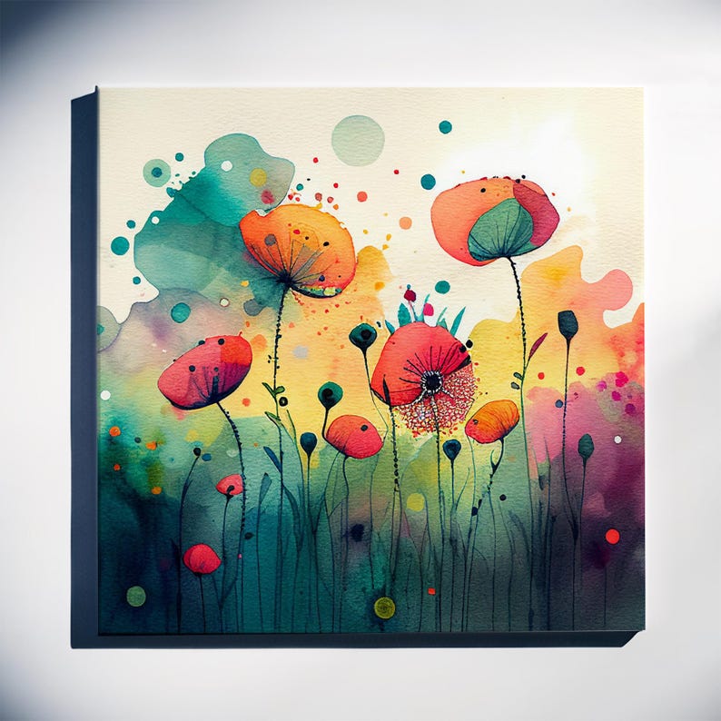 Colorful Poppy Flower Art Print, Abstract Botanical Wall Art - Etsy