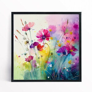 Abstract Wildflower Meadow Painting, Colourful Botanical Art Prints ...