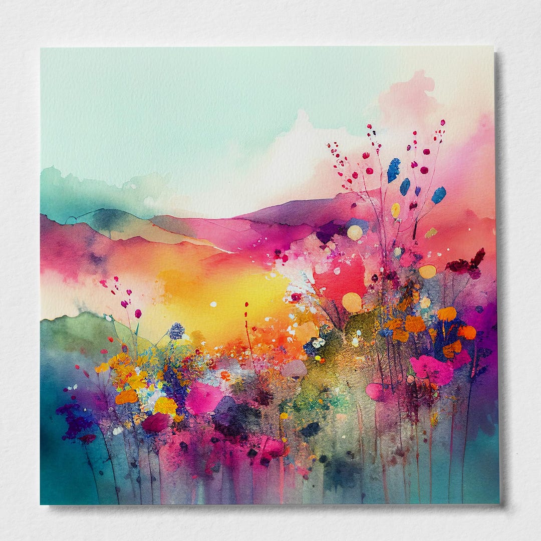 Abstract Wildflower Meadow Painting Colourful Botanical Art Prints ...