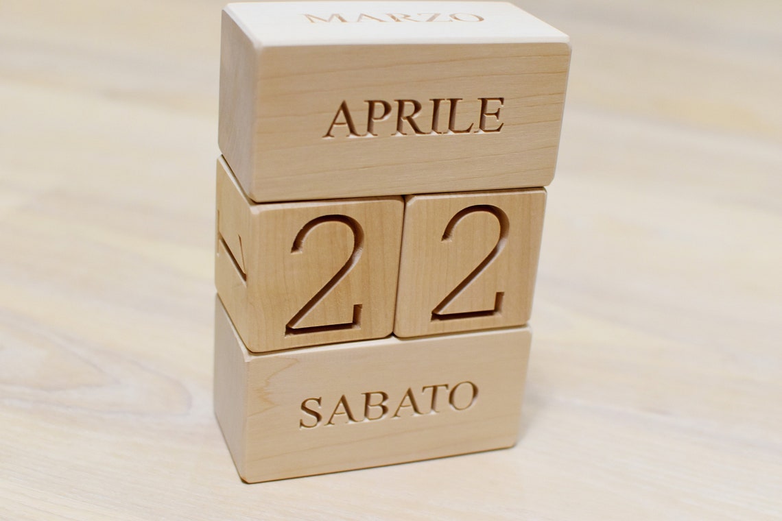 Italian Wood Calendar Wood Blocks Perpetual Calendar Table Desk ...