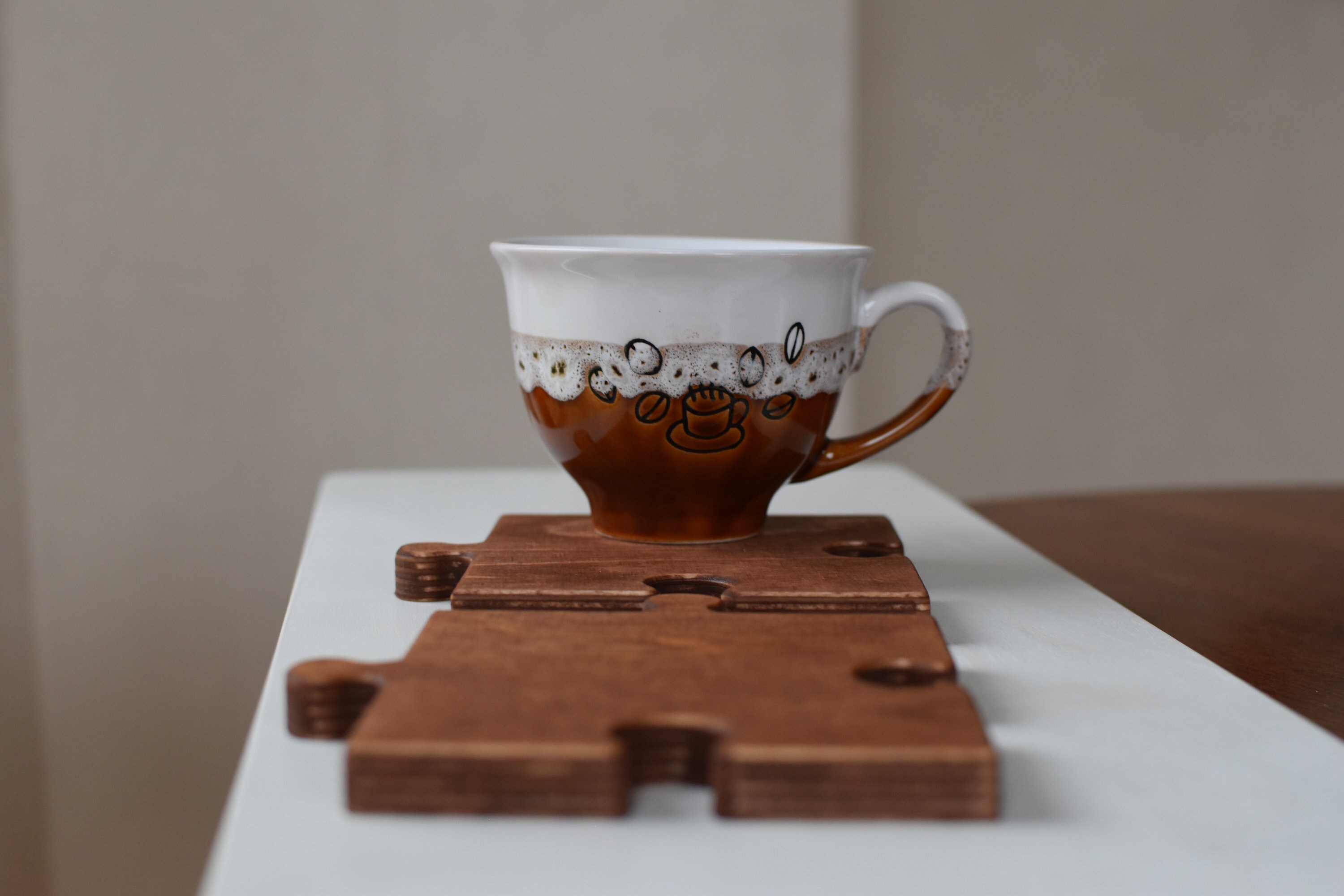 Brown Wood Puzzle Coaster Cup Pad Wood Coaster Puzzle Coaster Cold ...