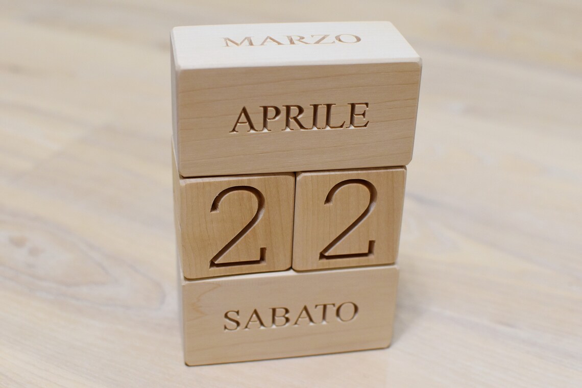 Italian Wood Calendar Wood Blocks Perpetual Calendar Table Desk ...