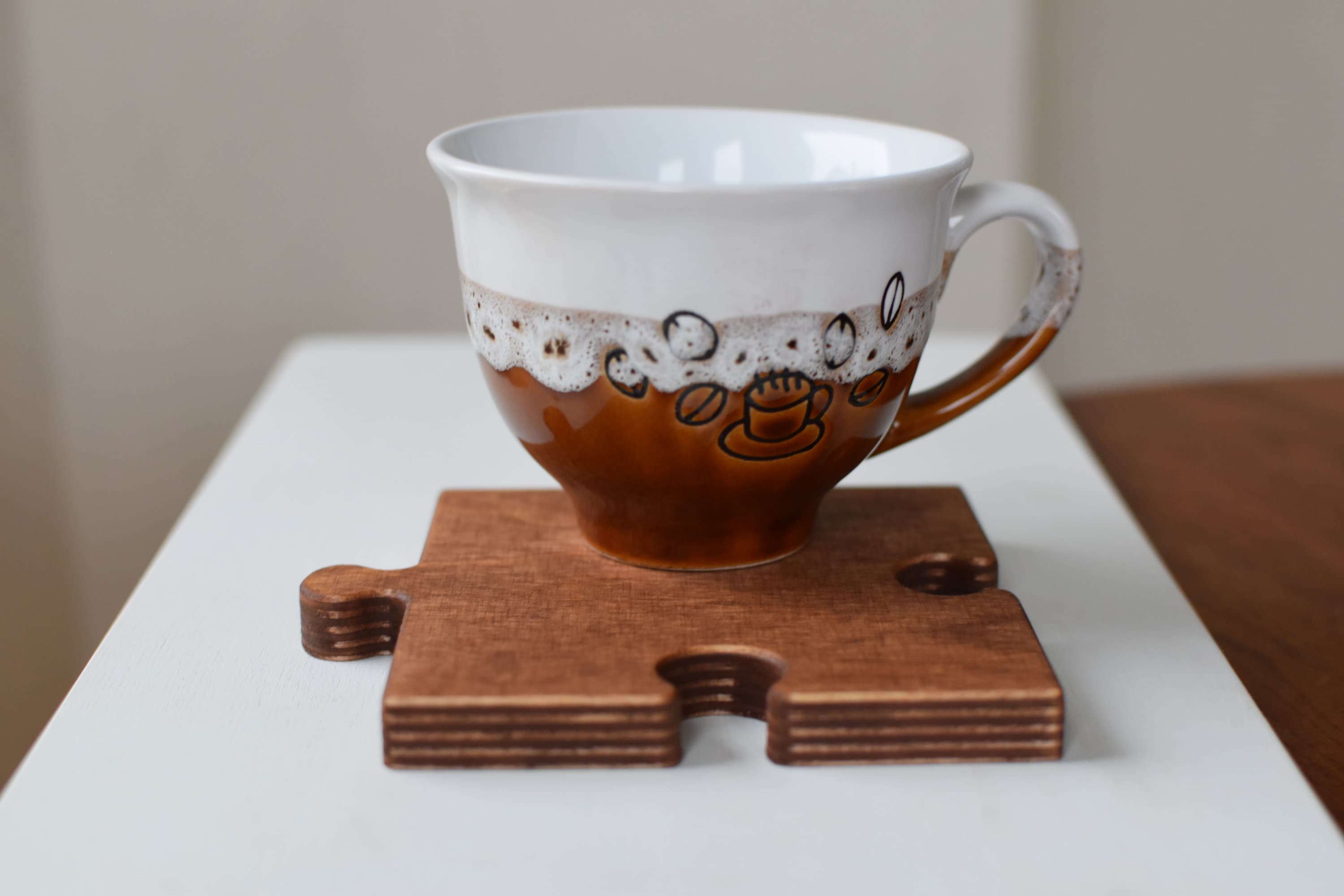 Brown Wood Puzzle Coaster Cup Pad Wood Coaster Puzzle Coaster Cold ...