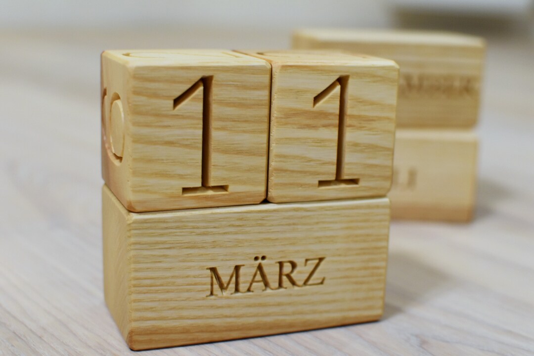 Wood Calendar German Wood Blocks Perpetual Calendar Table Desk ...