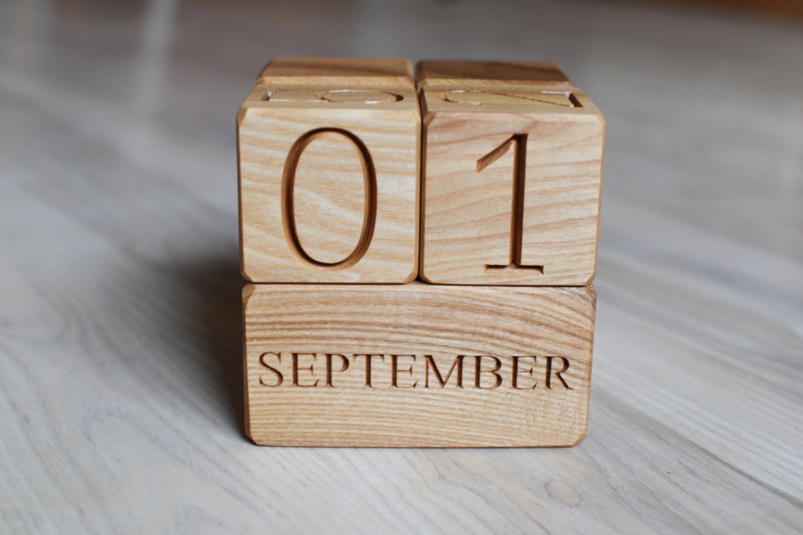 Wood Calendar Wood Blocks Perpetual Calendar Table Desk | Etsy