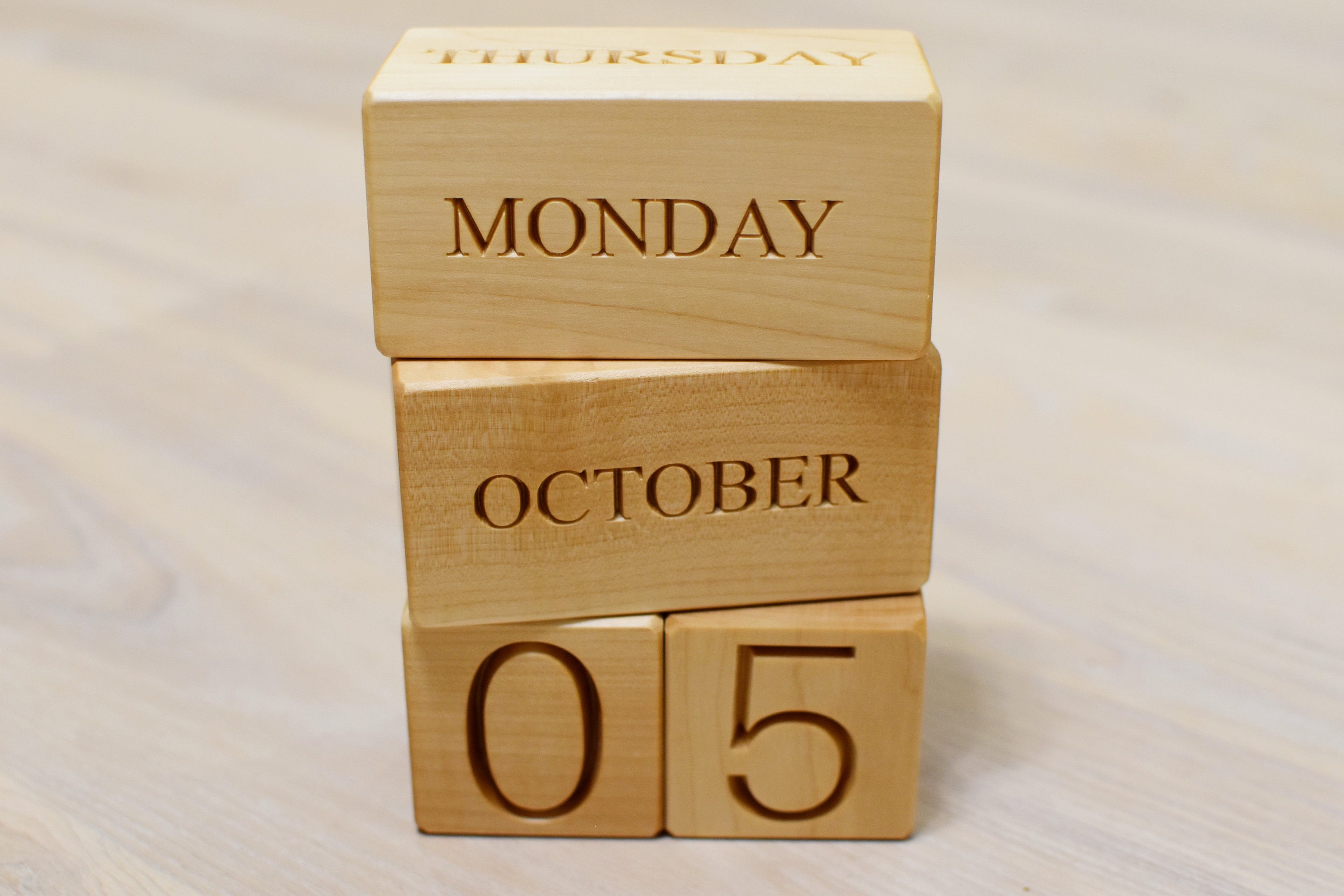 Wood Calendar Wood Blocks Perpetual Calendar Table Desk Organizer ...