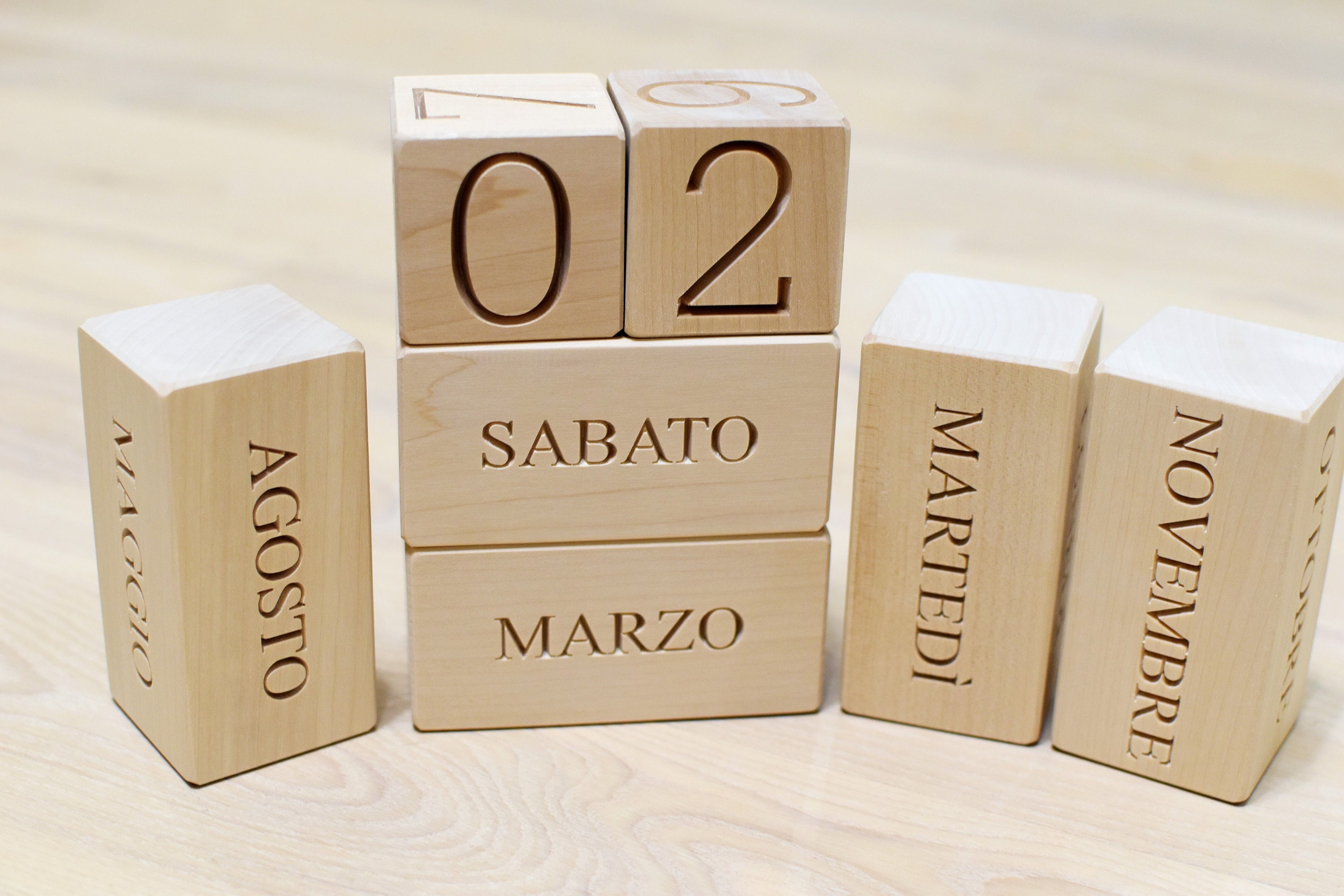 Italian Wood Calendar Wood Blocks Perpetual Calendar Table Desk ...
