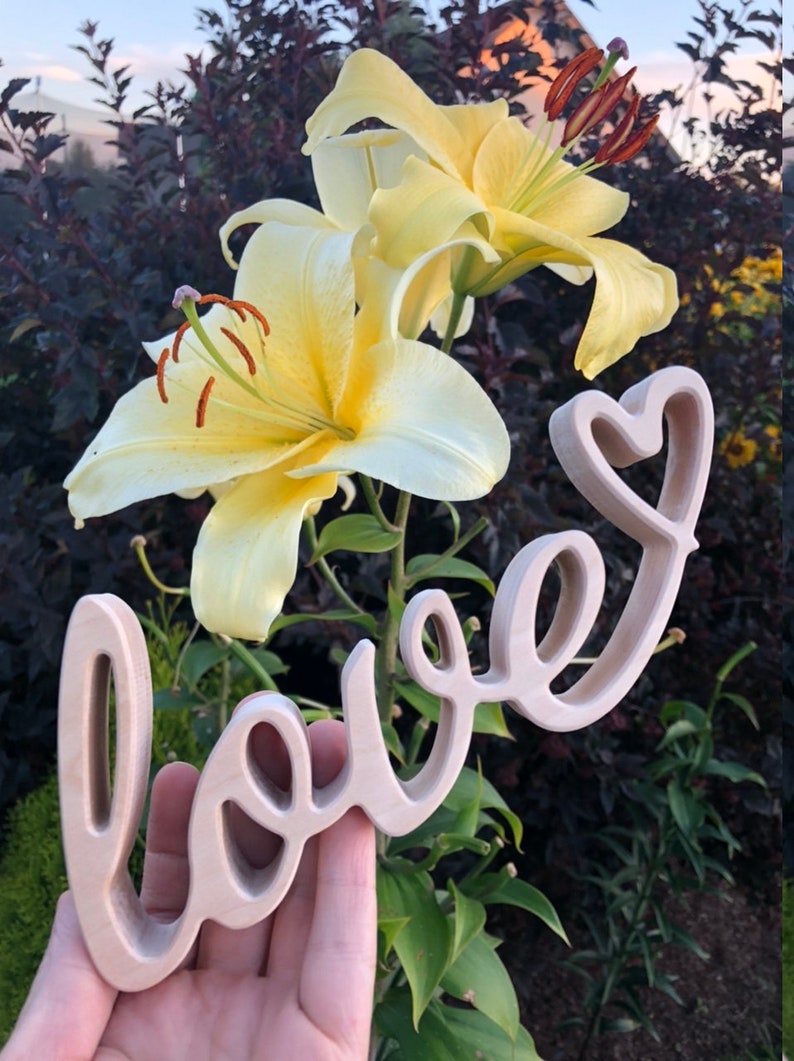 Wood Love Word Free Standing Wood Name Love Wood Sign Script Letters ...