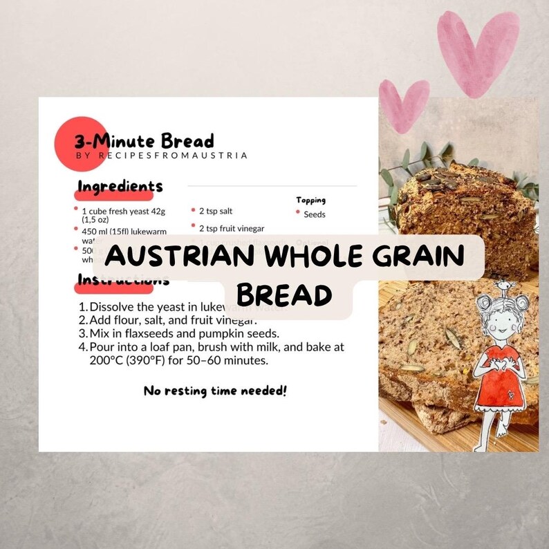 Printable Bread Recipe Cards – Whole Grain Recipe, Easy and Fast Bread ...