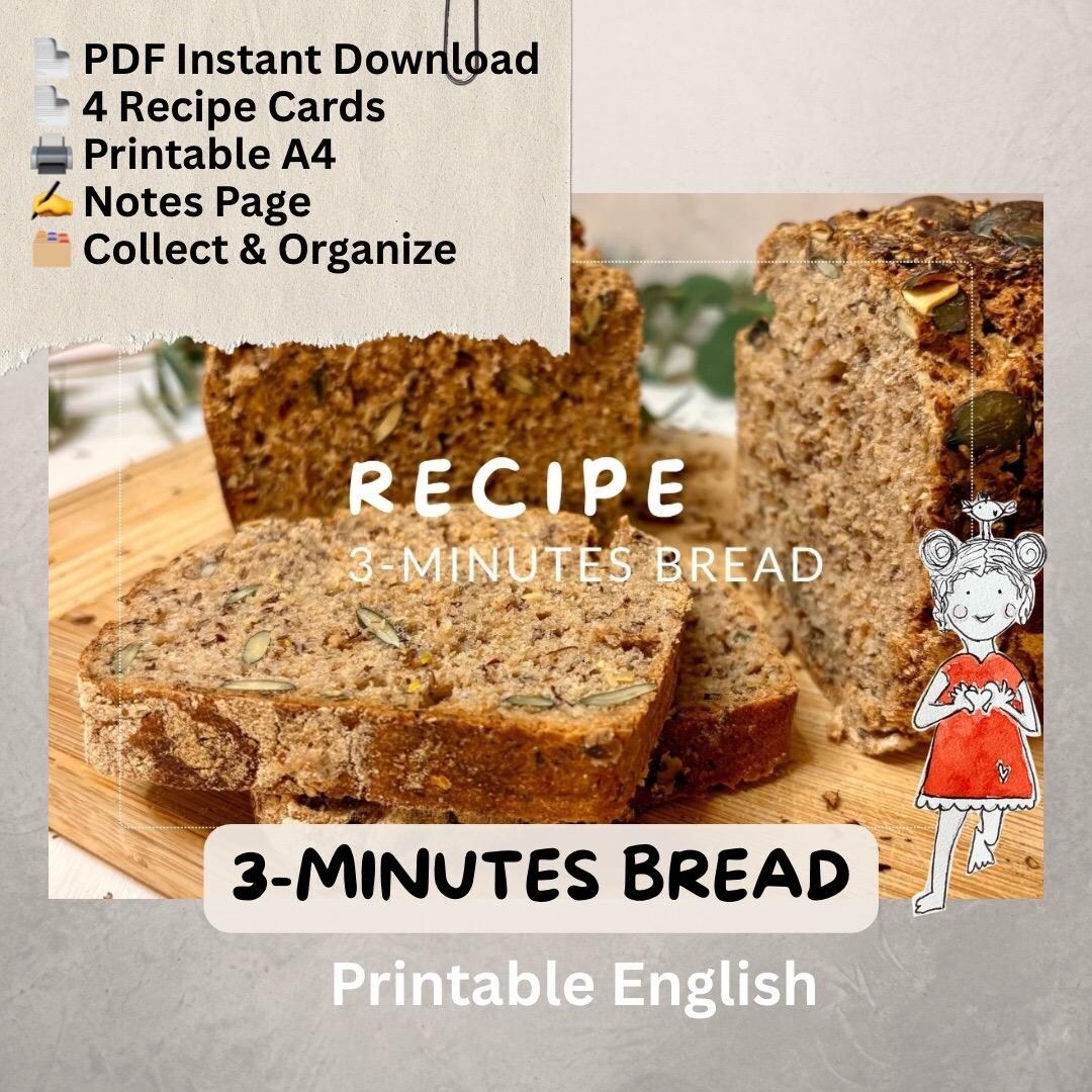 Printable Bread Recipe Cards – Whole Grain Recipe, Easy and Fast Bread ...