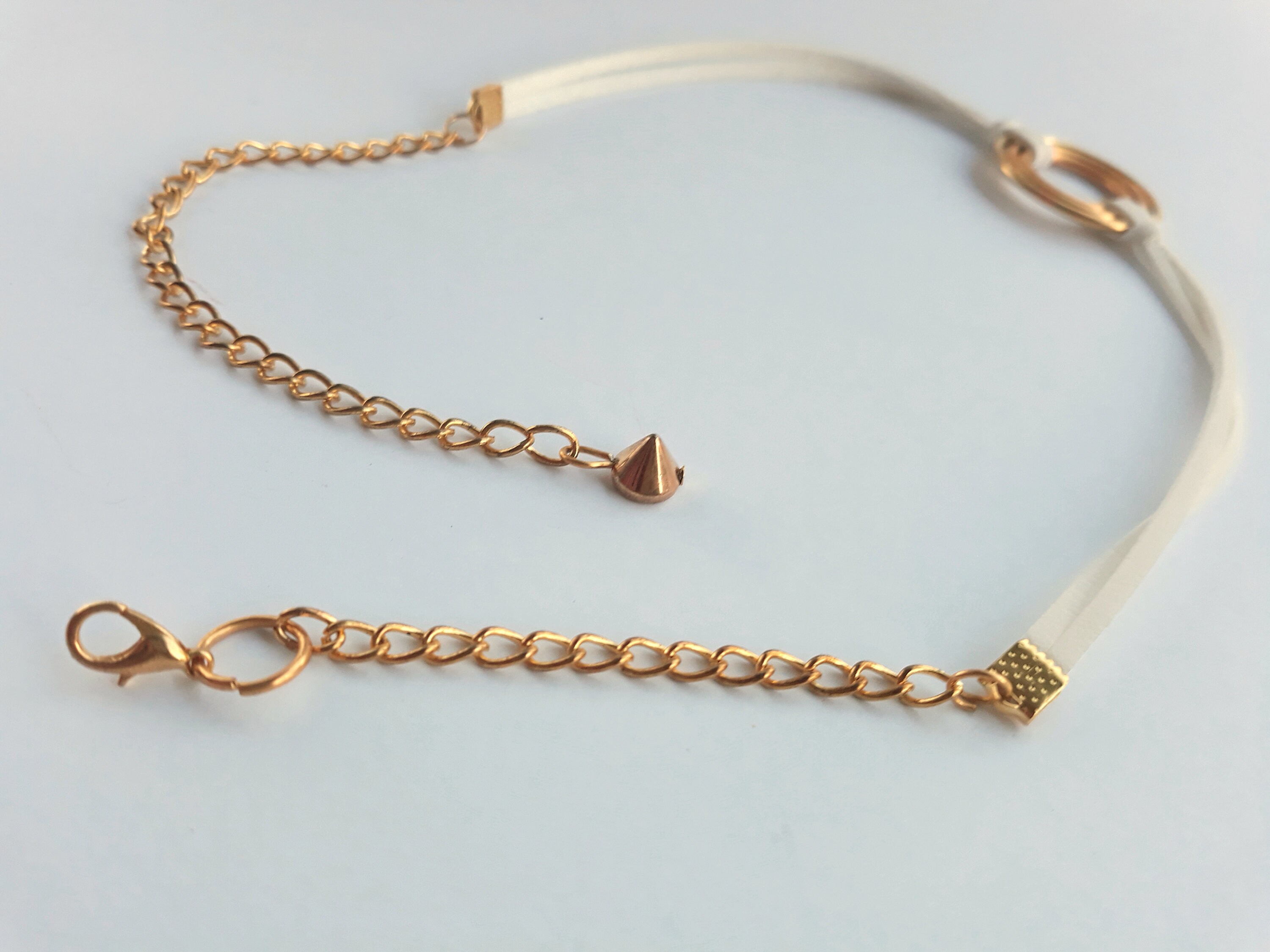 White Leather Choker With Triple Gold Hoops. Unique Street Style ...