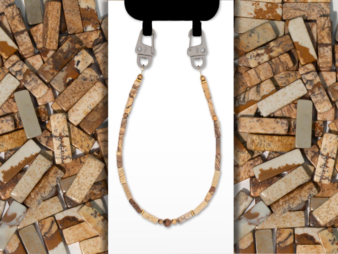 Short Mobile Phone Chain Made of Landscape Jasper Natural Stones, Wrist ...