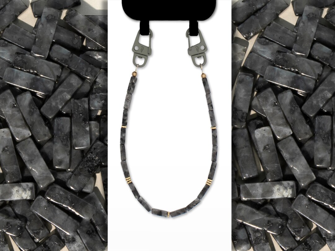 Short Mobile Phone Chain Made of Black Labradorite Natural Stones ...