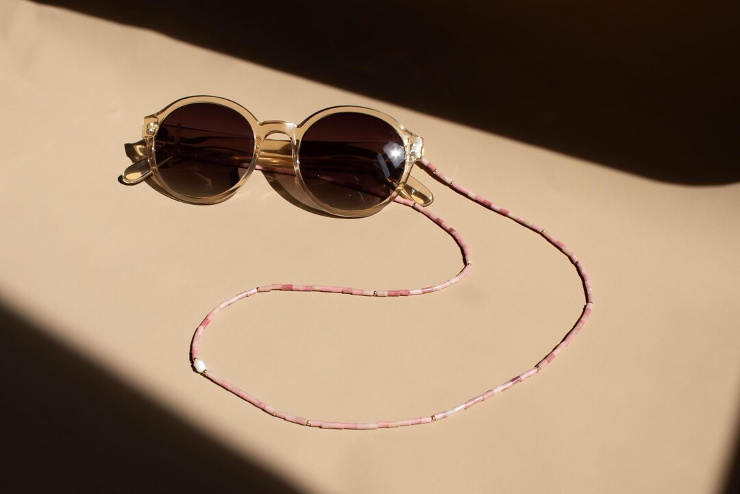 Gold Eyeglass Chain Made of Natural Stone Rhodochrosite & Freshwater ...