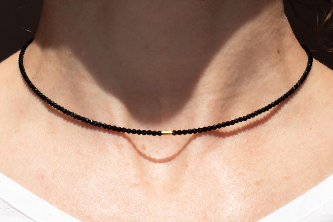Necklace With Black Zircon Natural Stone and 18K Gold-plated Clasp ...