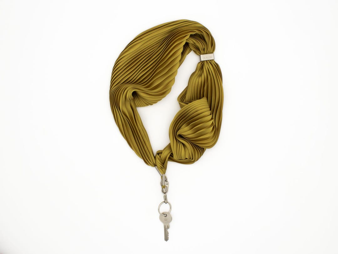 Lanyard Made of Pleated Fabric Curry With Carabiner - Handmade by ...