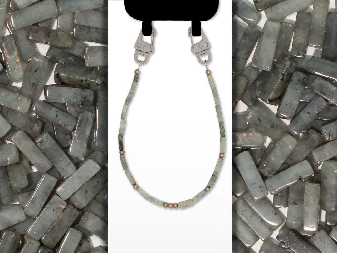Short Mobile Phone Chain Made of Grey Labradorite Natural Stones, Wrist ...
