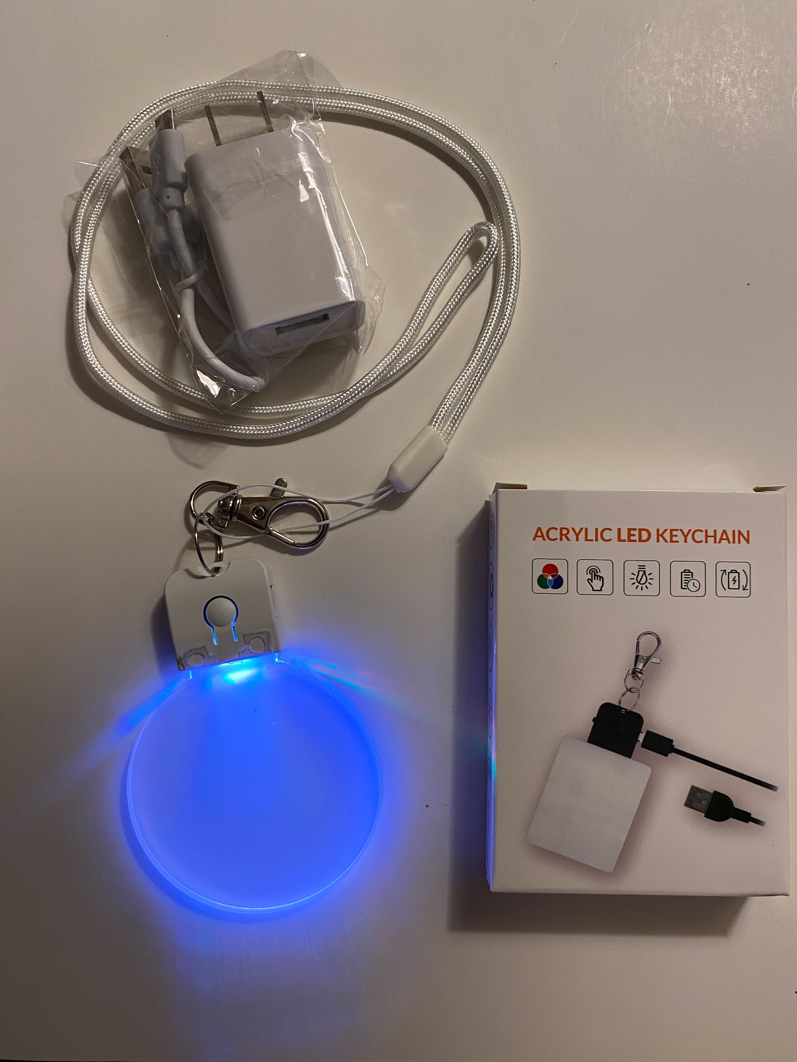 LED RGB Illuminated Lighted Keychain Acrylic Rechargeable Glowing Easy ...