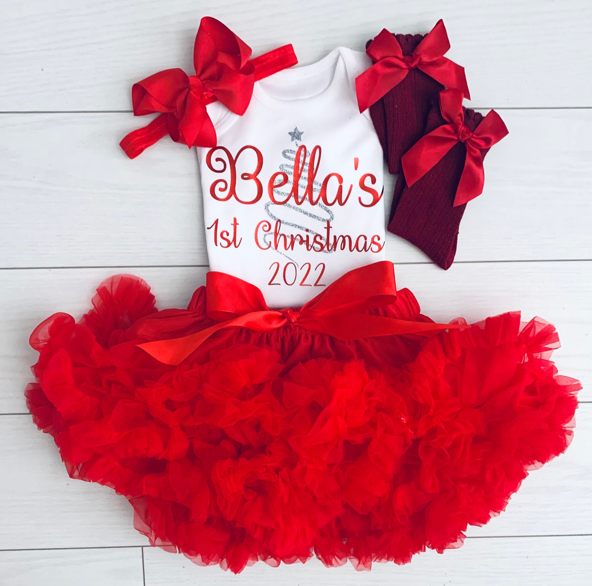 Luxury Girls My 1st First Christmas Outfit 2022 Set Tutu Skirt ...