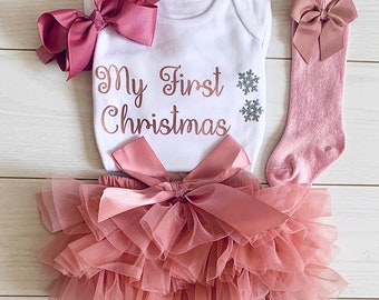 Luxury Girls My 1st First Christmas Outfit 2022 Set Tutu Skirt ...