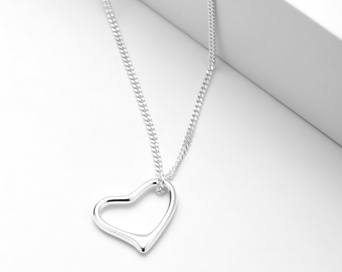 Sterling Silver Floating Heart Necklace, Minimalist Heart Pendant on 1 ...