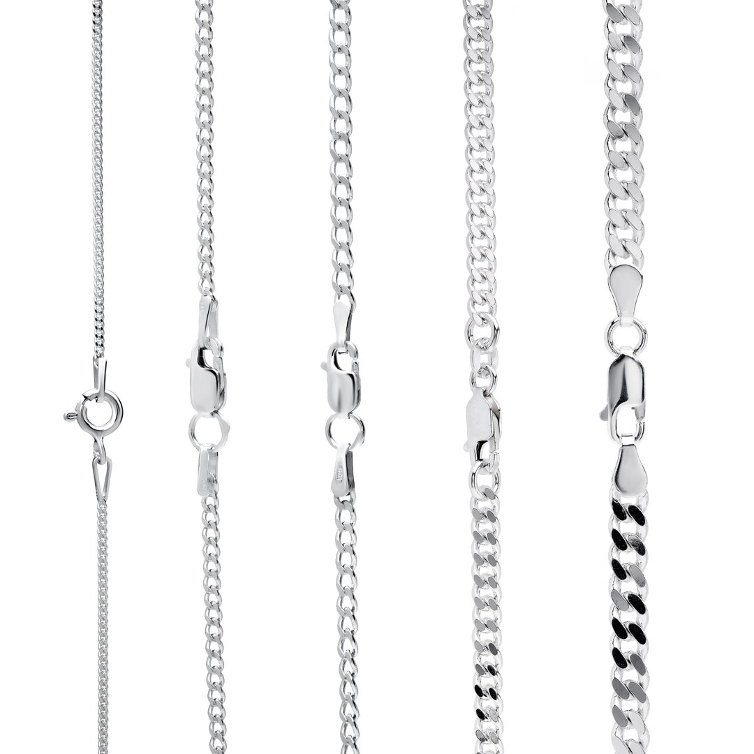 925 Sterling Silver Curb Chain Necklace Gift for Women or Men Various ...
